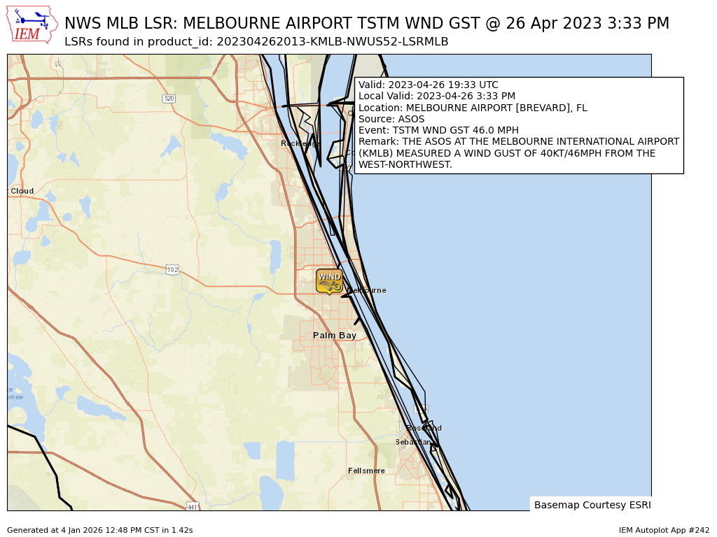 IEM :: LSR from NWS MLB