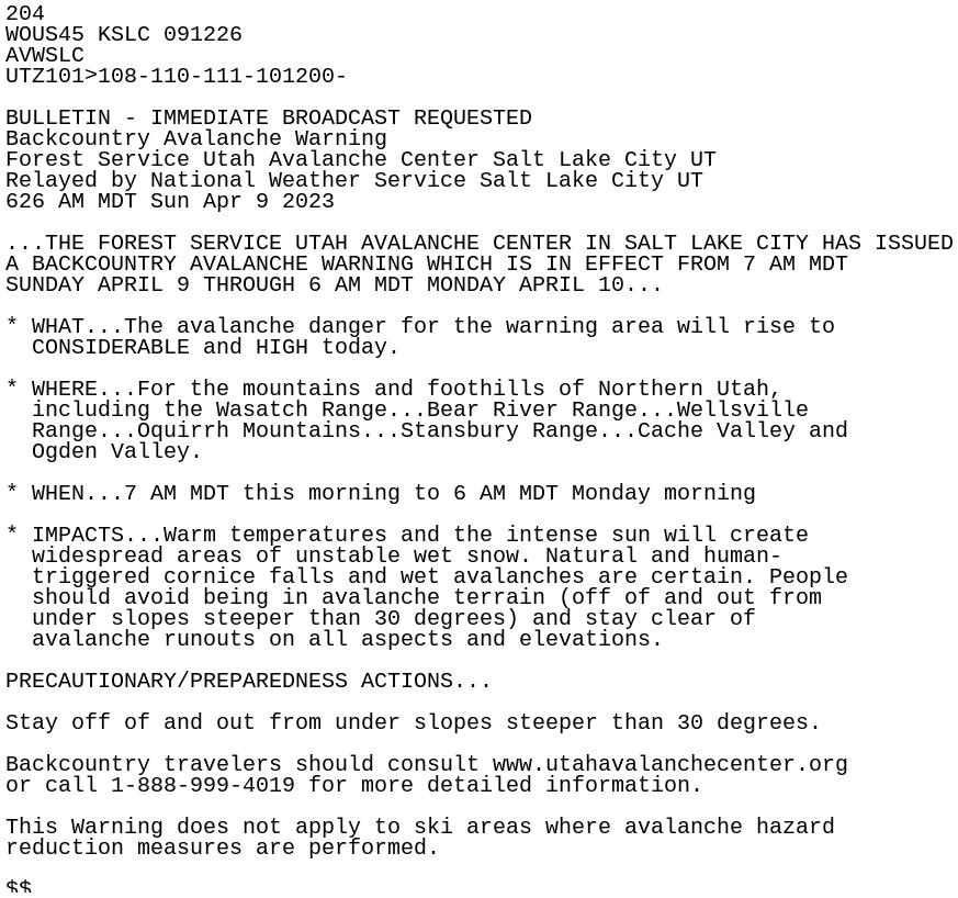 IEM :: AVW from NWS SLC IEM :: AVW from NWS SLC